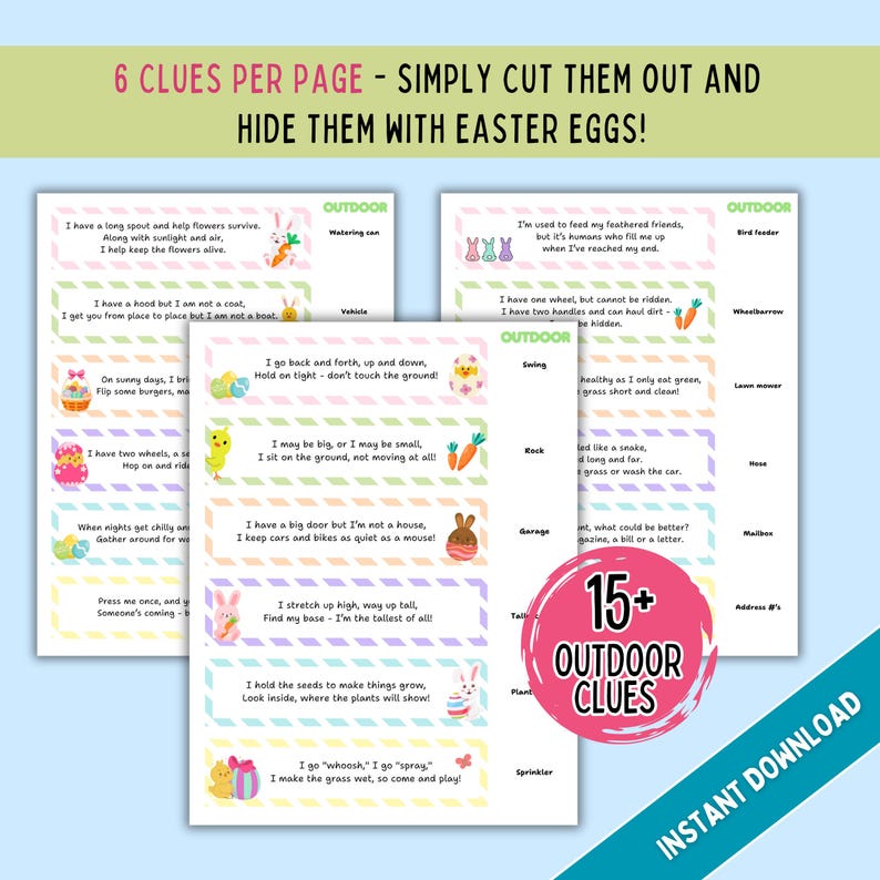 Fun Easter Egg Hunt Scavenger Hunt Clue Cards | Fun Indoor and Outdoor ...