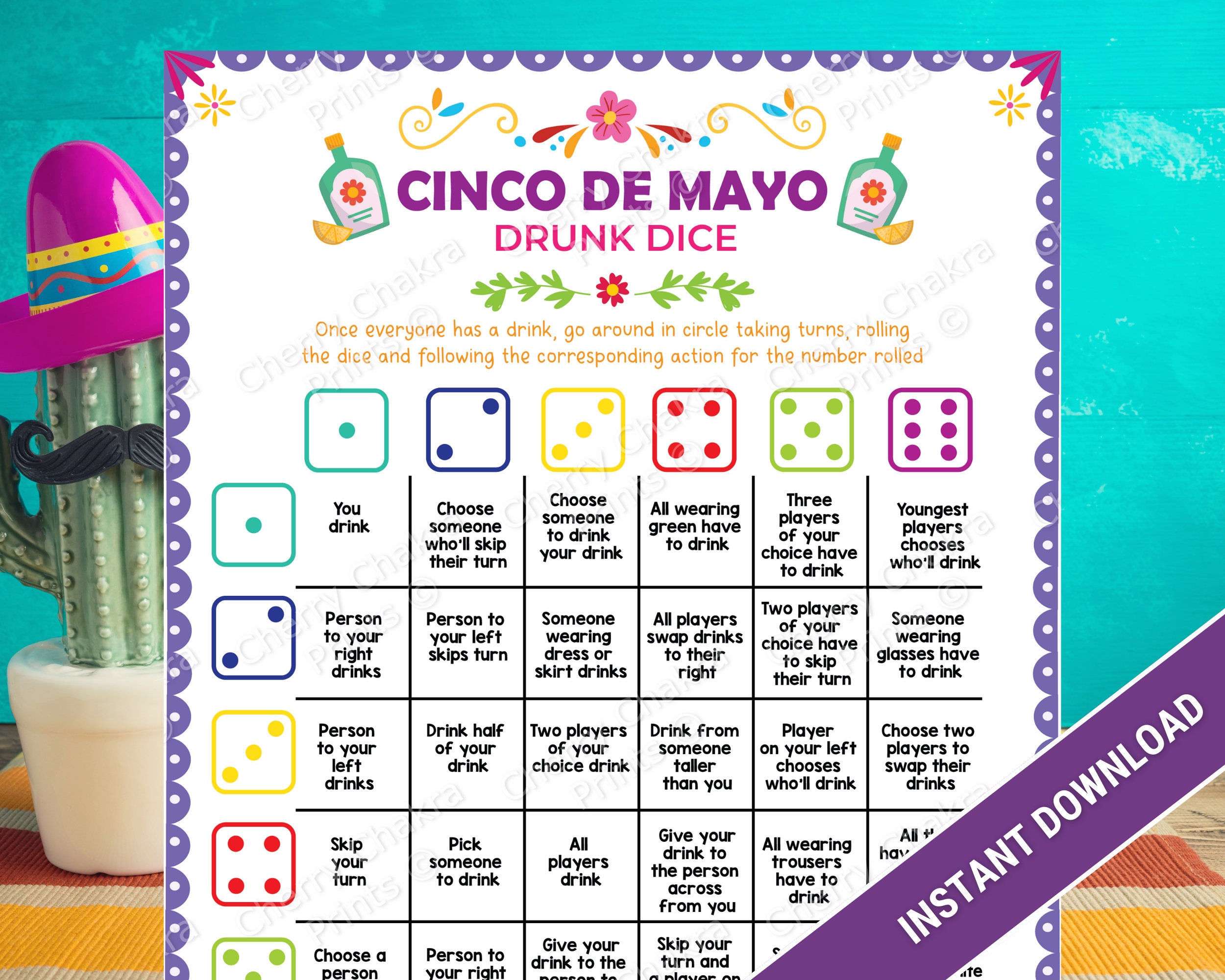 Cinco De Mayo Drunk Dice Game Printable Cinco De Mayo Fun - Etsy