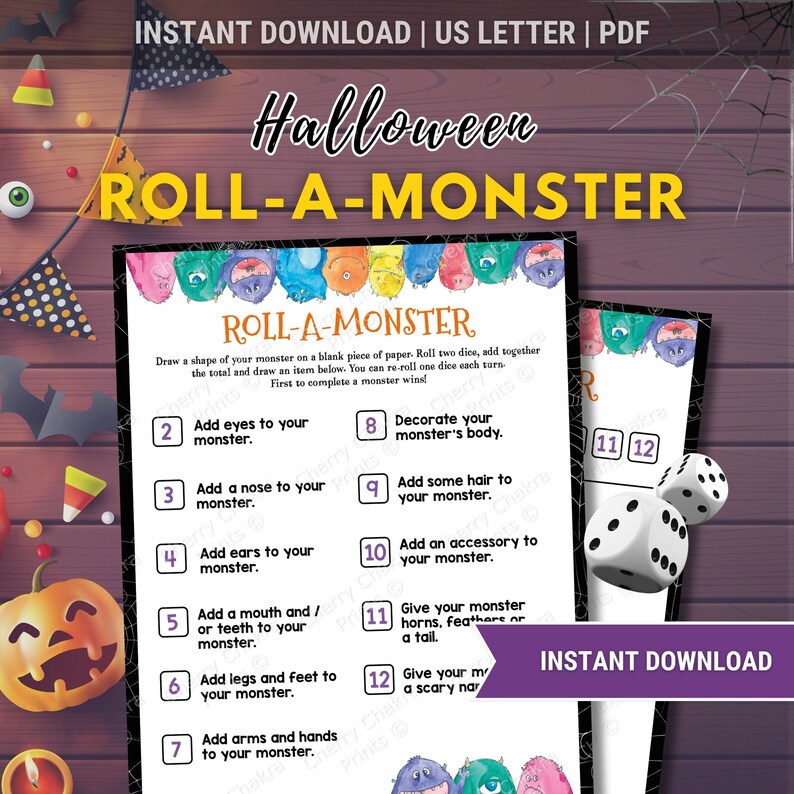 Fun Halloween Roll A Monster Dice Game | Halloween Printable Dice Game ...