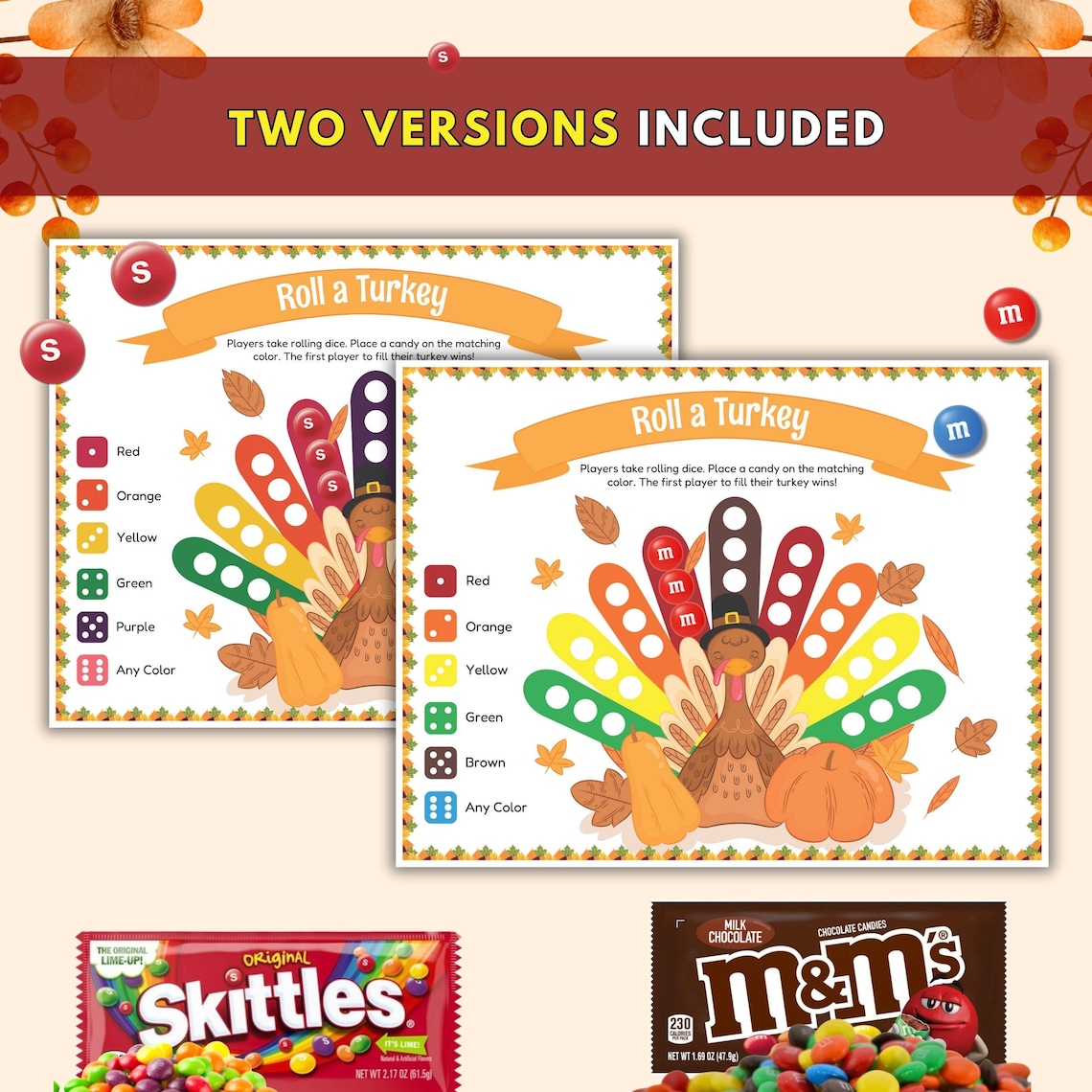 Roll A Turkey Dice Game, Thanksgiving Printable Game for Kids, Fall ...