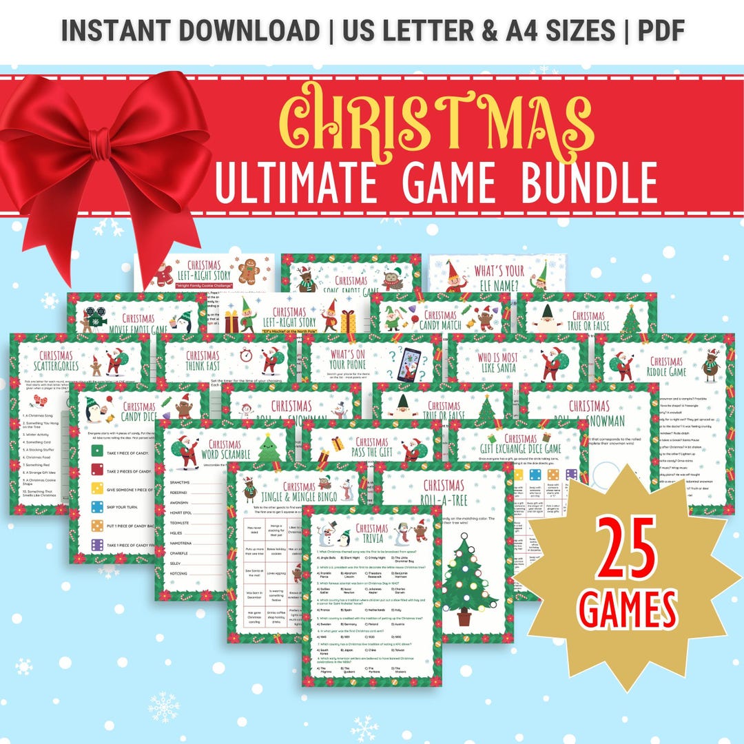 Fun Christmas Game Bundle, Printable Christmas Games for Kids and ...