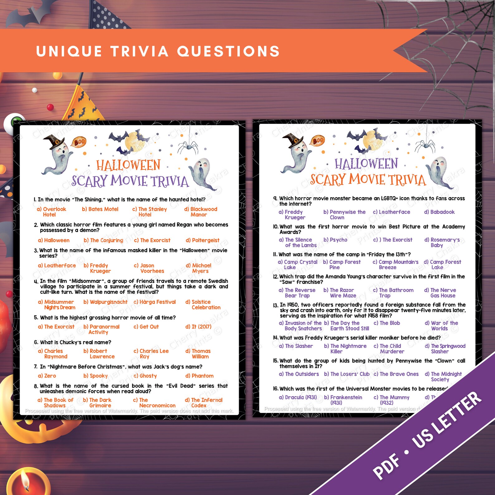 Halloween Scary Movie Trivia Game, Halloween Printable Games, Horror ...