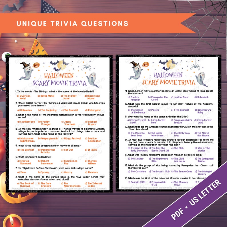 Halloween Scary Movie Trivia Game, Halloween Printable Games, Horror ...