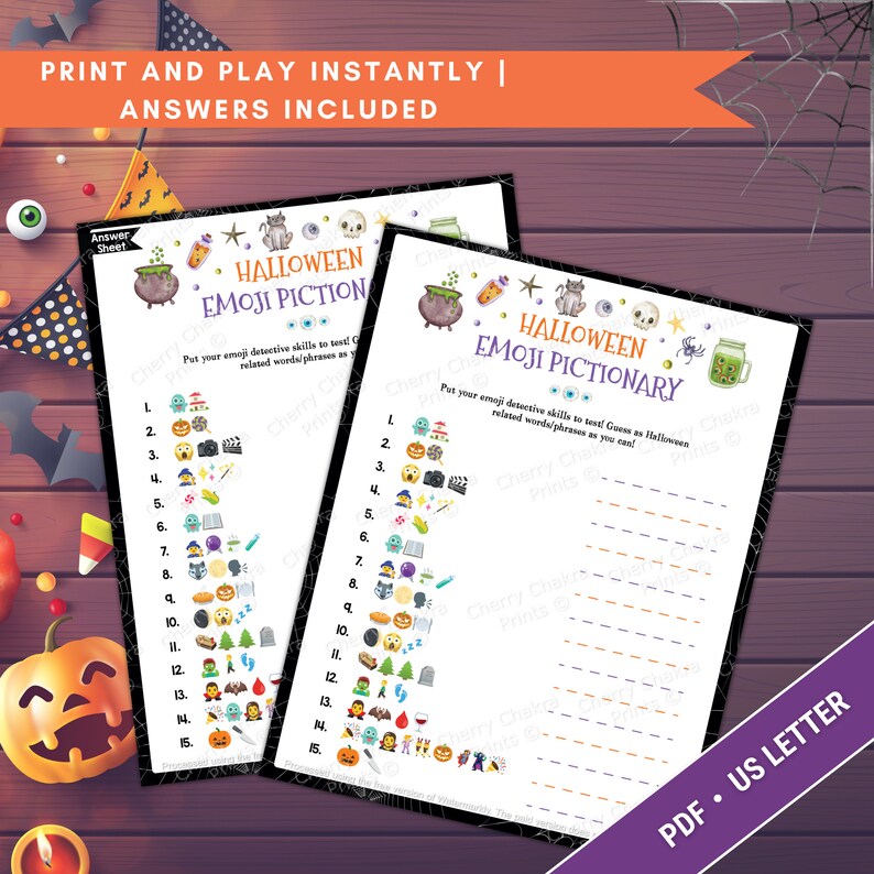Halloween Emoji Pictionary Party Game, Halloween Printable Picture ...