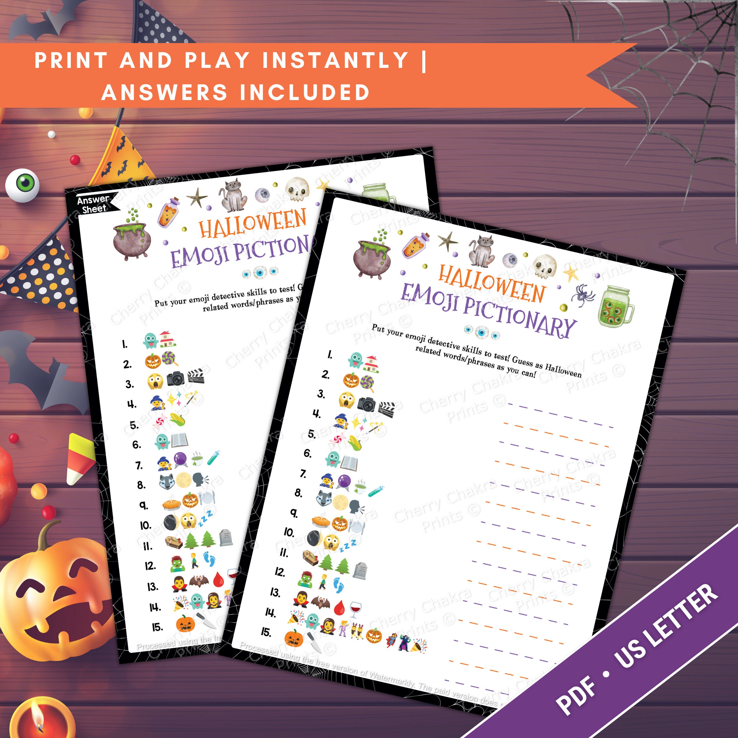 Halloween Emoji Pictionary Party Game, Halloween Printable Picture ...