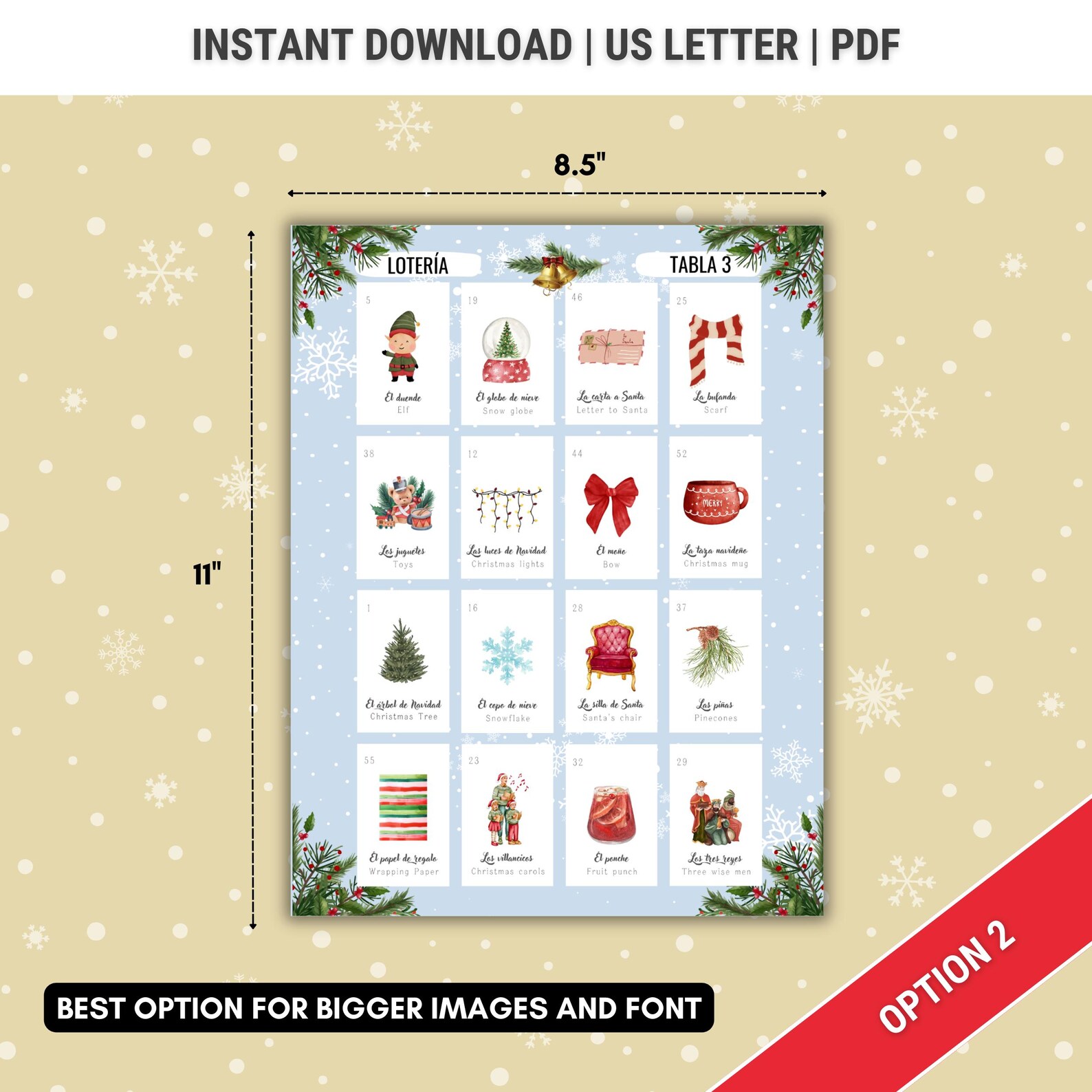 Fun Christmas Bilingual Loteria, Mexican Christmas Game, Mexican ...