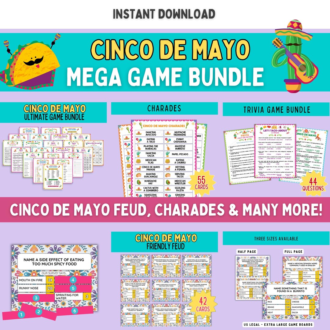MEGA Cinco De Mayo Game Bundle, Printable Fiesta Games for Kids and ...