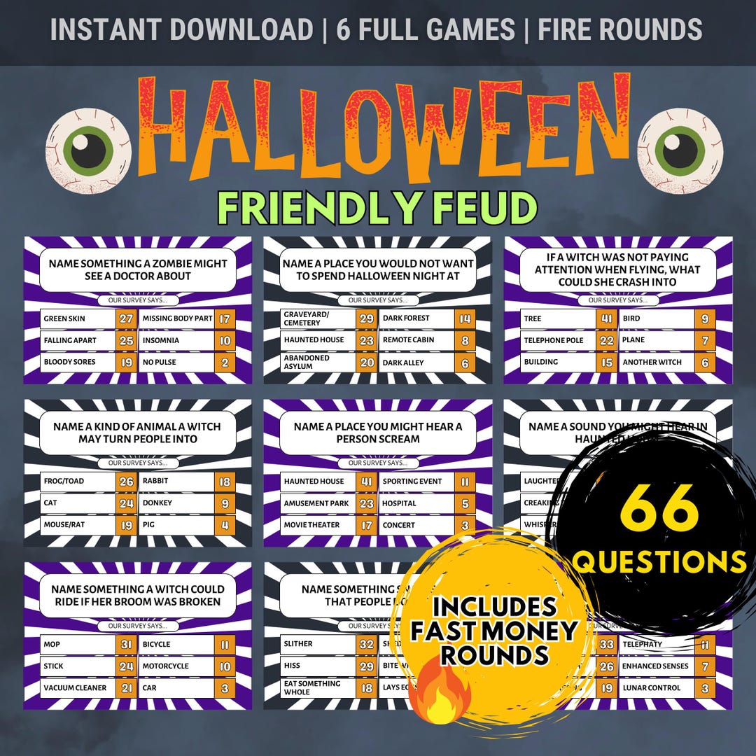 Fun Halloween Friendly Family Feud Game | Halloween Family Group Game ...