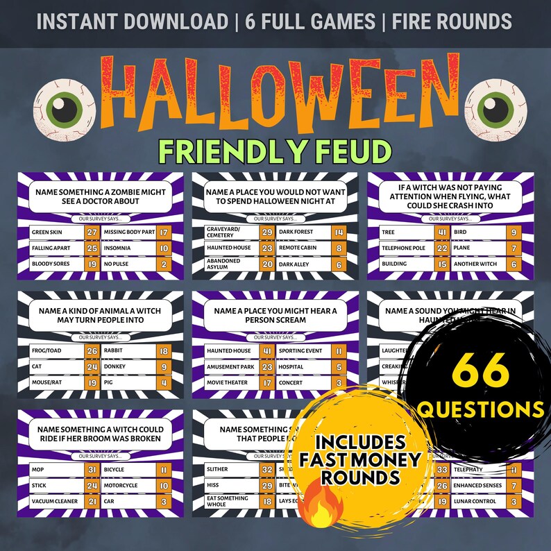 Fun Halloween Friendly Family Feud Game | Halloween Family Group Game ...