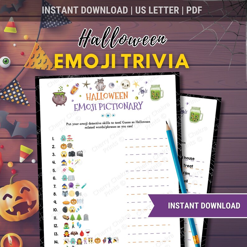 Halloween Emoji Pictionary Party Game, Halloween Printable Picture ...