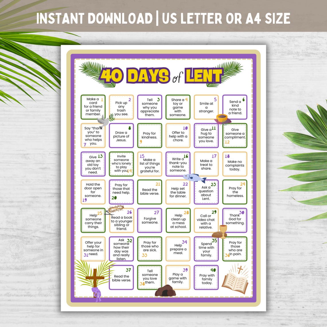 40 Days Lent Countdown Calendar, 40 Days of Prayer Lent, Kids Lenten ...