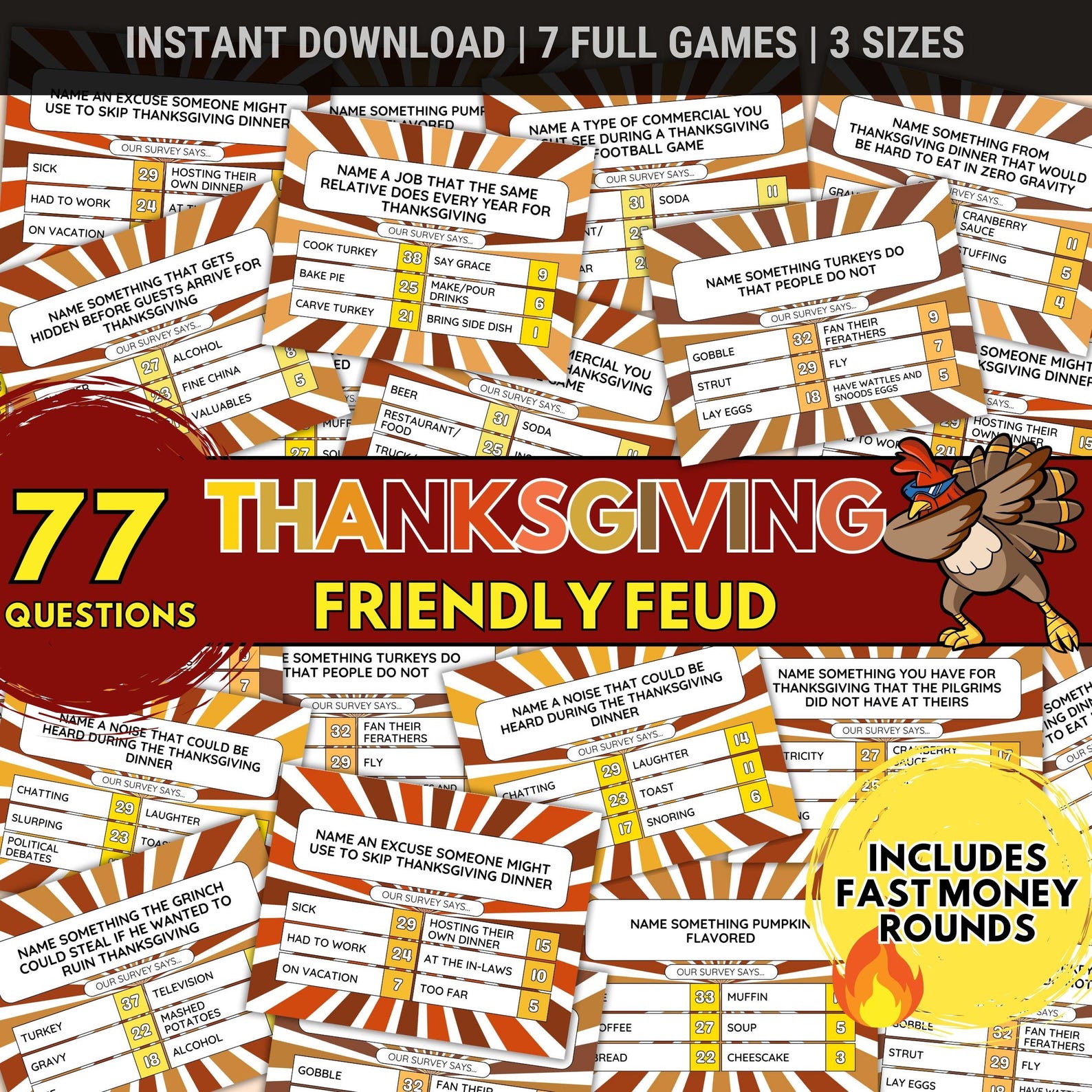 Fun Thanksgiving Friendly Family Feud Game, Thanksgiving Family Group ...