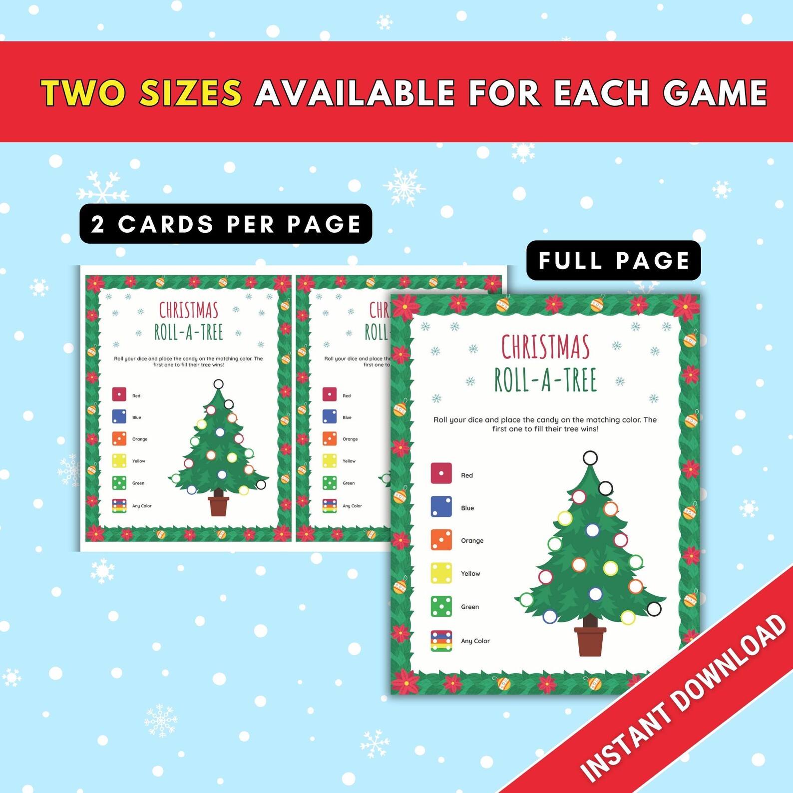 Fun Christmas Roll A Tree & Roll A Snowman Game Bundle, Printable Dice ...