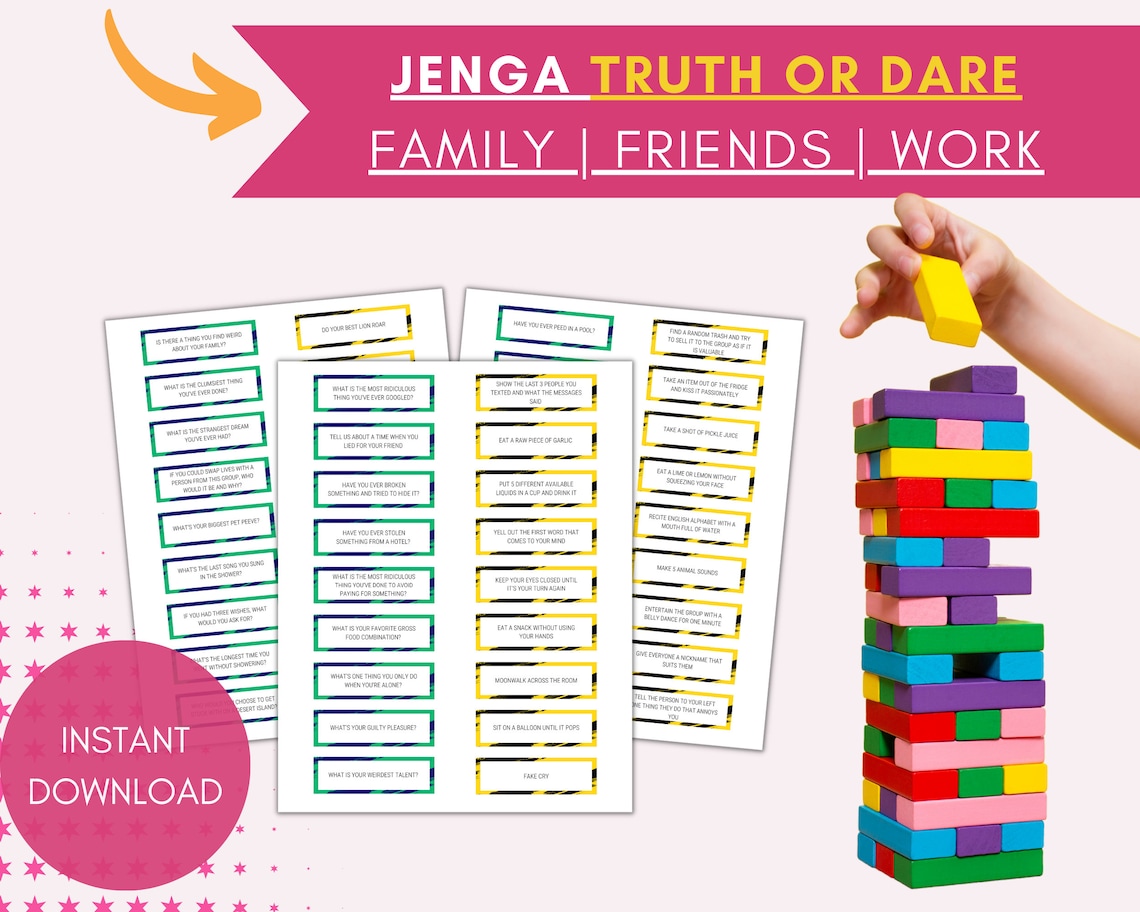 Jenga Questions & Conversation Starter Cards for Family Friends Party ...