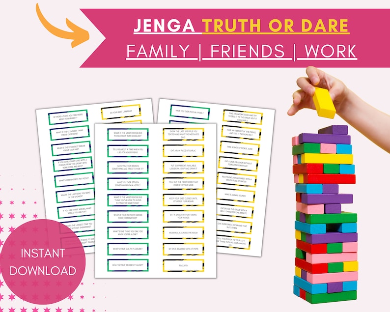 Jenga Questions & Conversation Starter Cards for Family Friends Party ...