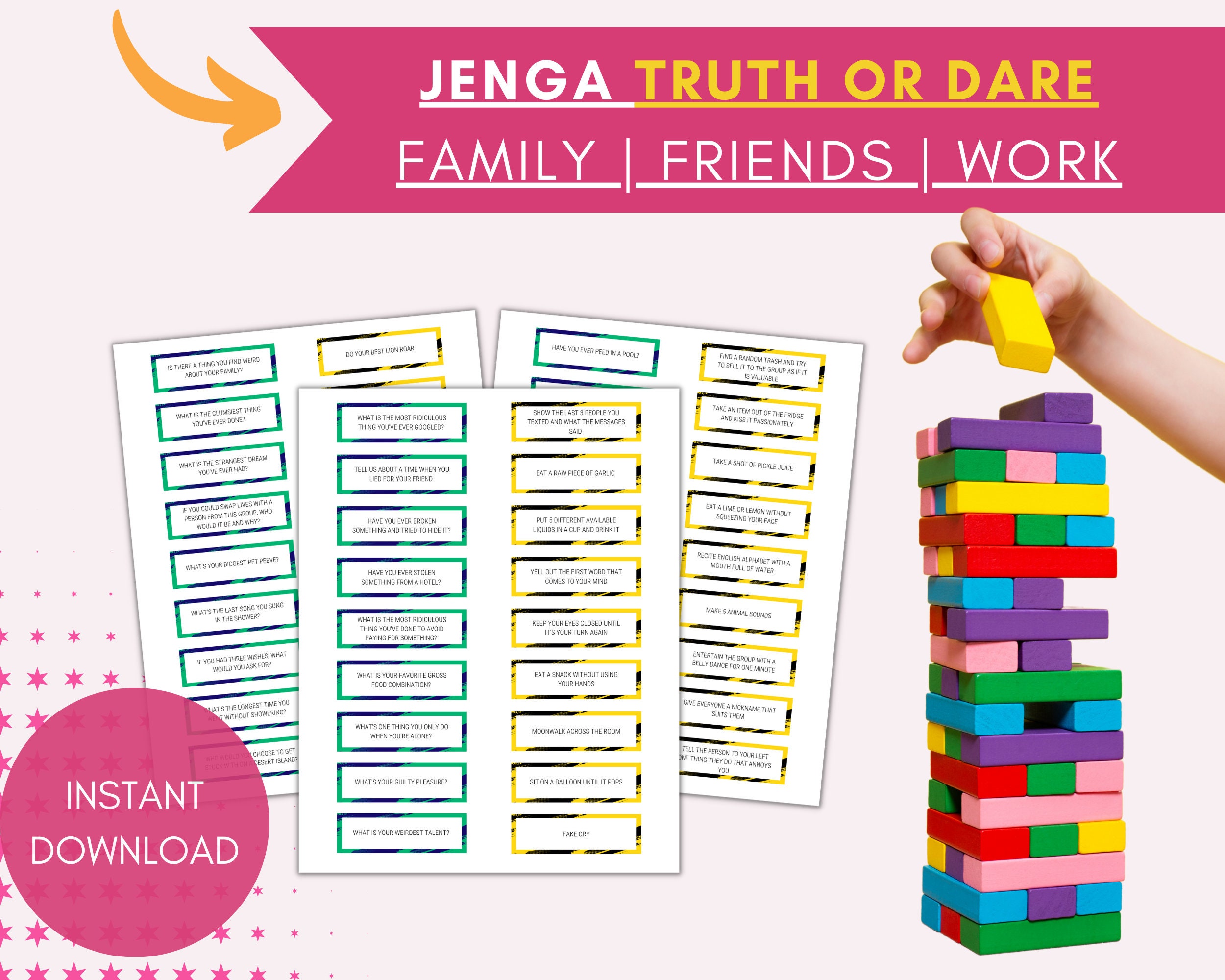 Jenga Questions & Conversation Starter Cards for Family Friends Party ...