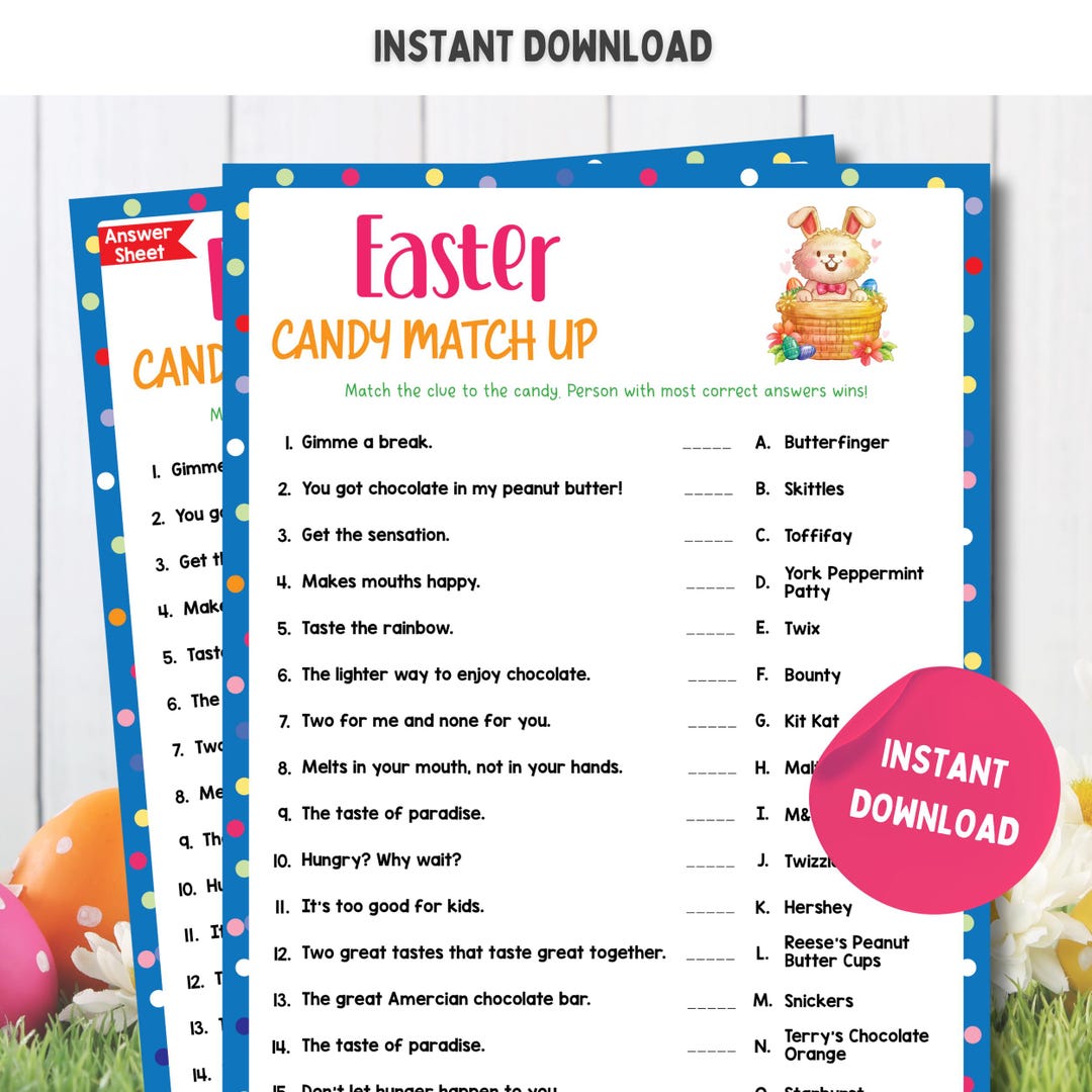 Easter Candy Match up Game | Printable Easter Games | Easter Party Game ...