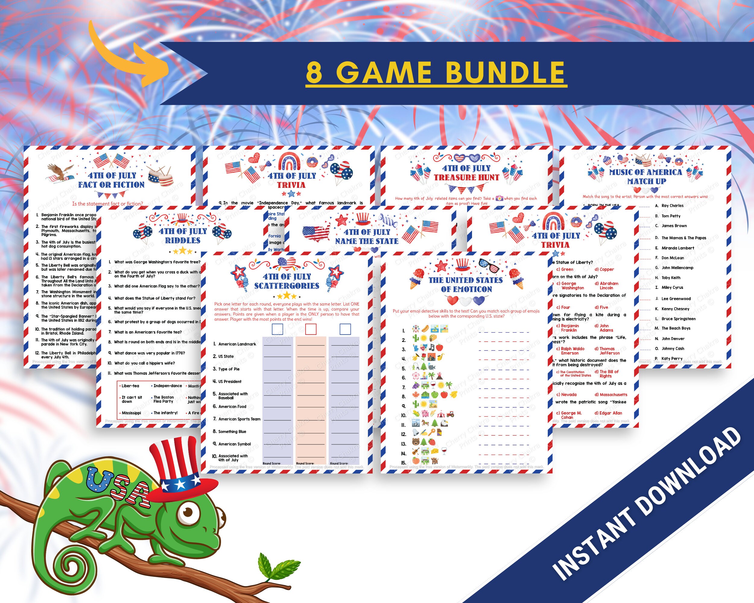 4th of July Patriotic Trivia Game, Printable Independence Day Fun Party ...