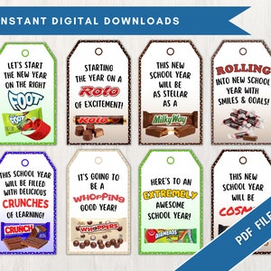 Back to School Candy Gift Tags, First Day of School Gift Tags for ...