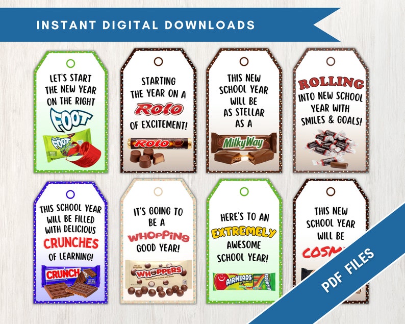 Back to School Candy Gift Tags, First Day of School Gift Tags for ...