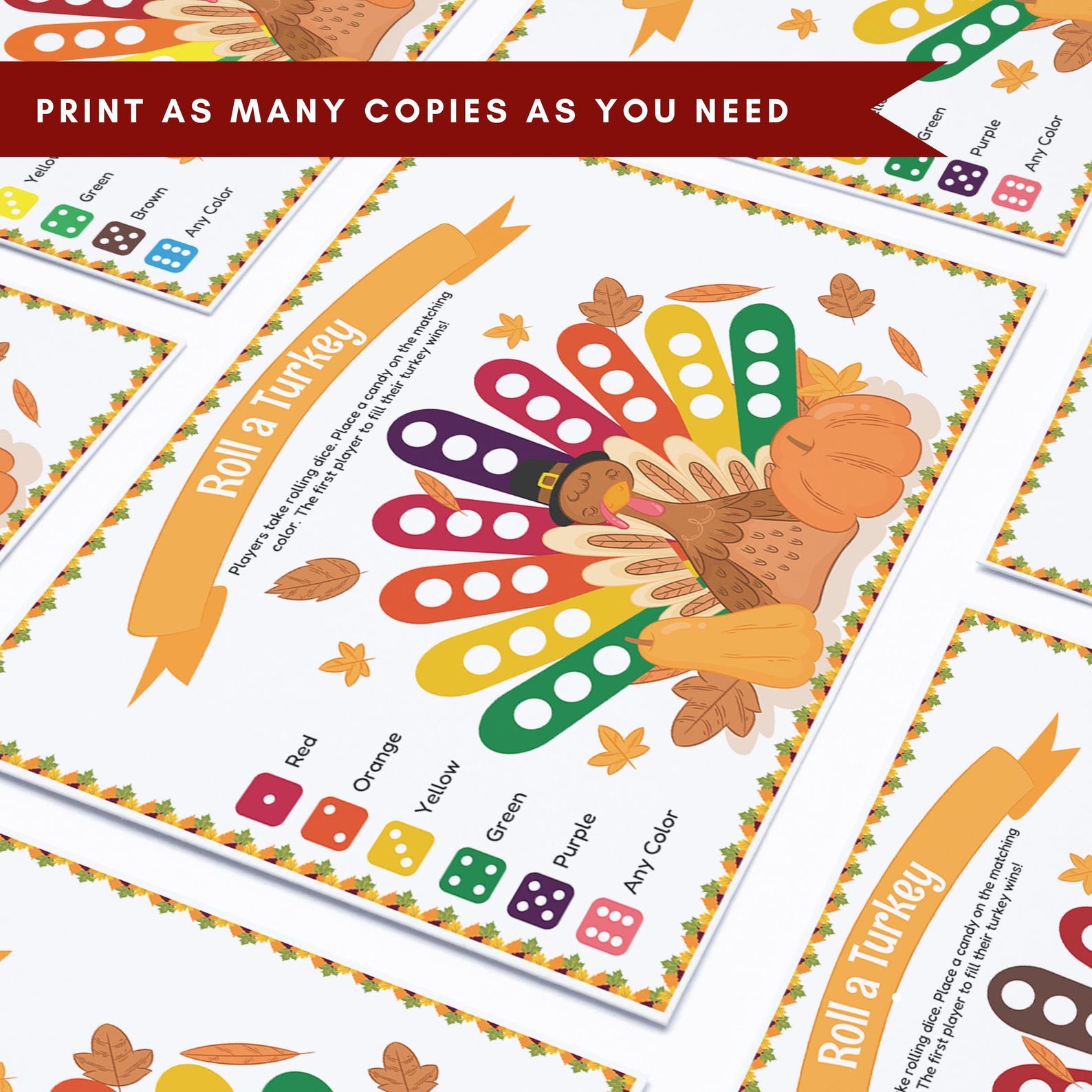 Roll A Turkey Dice Game, Thanksgiving Printable Game for Kids, Fall ...