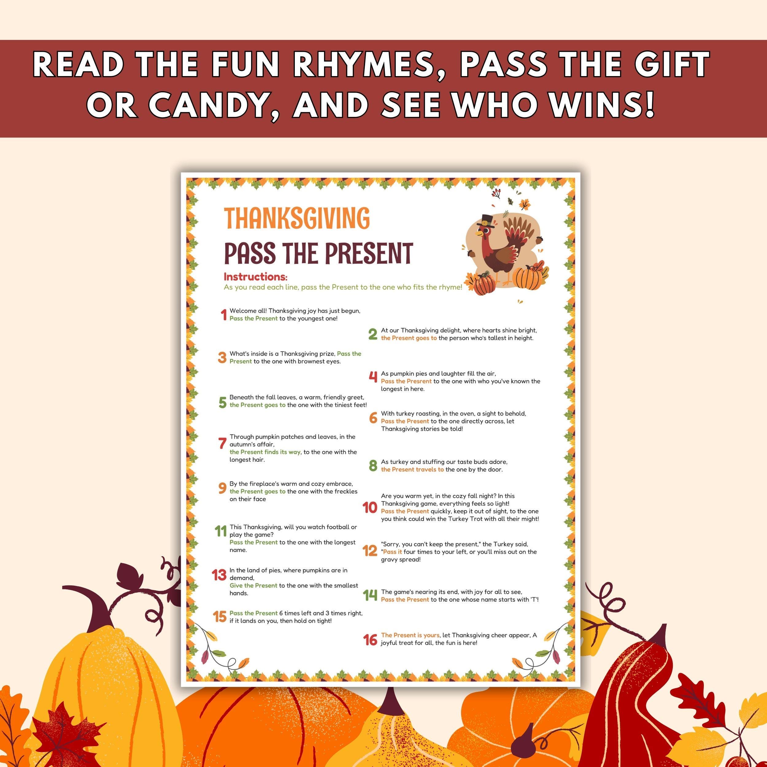 Fun Thanksgiving Pass the Present Game, Thanksgiving Game Printable ...