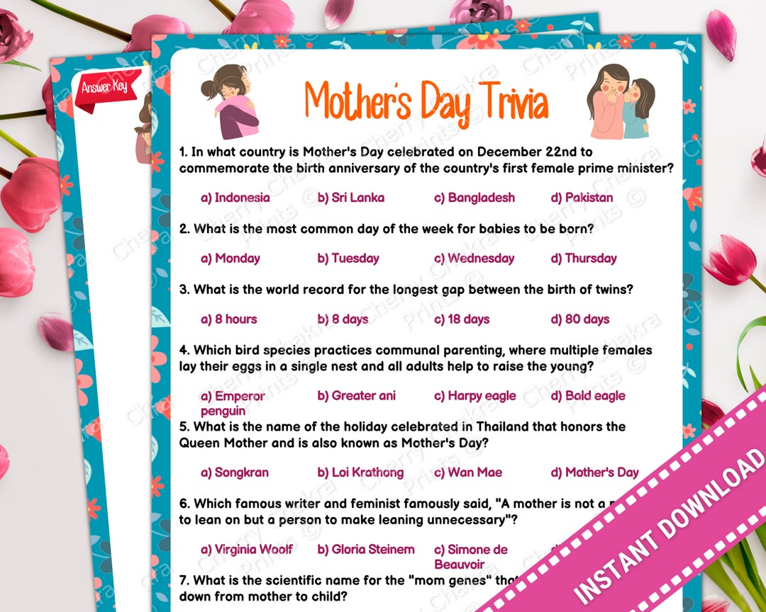 Mother's Day Trivia Game - the Fun Quiz Group Party Game | Mothering ...
