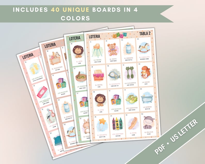 Baby Shower Bilingual Loteria: Multicolor Pastels, Mexican Baby Shower ...