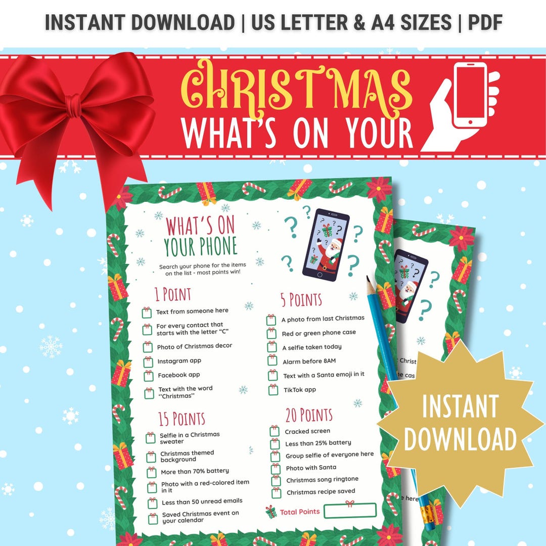 Christmas What's on Your Phone Game, Xmas Scavenger Hunt Games, Fun ...