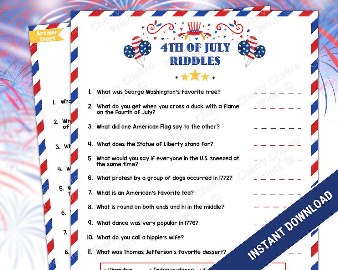 4th of July Patriotic Riddles Game, Printable Independence Day Fun ...