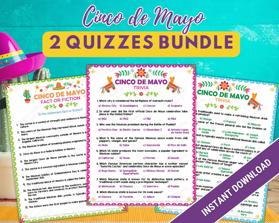 Cinco De Mayo Trivia Quiz Game Bundle | Cinco De Mayo Party Games for ...