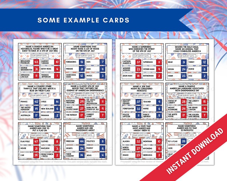 4th of July Friendly Family Feud Game, the Hilarious Party Game of ...