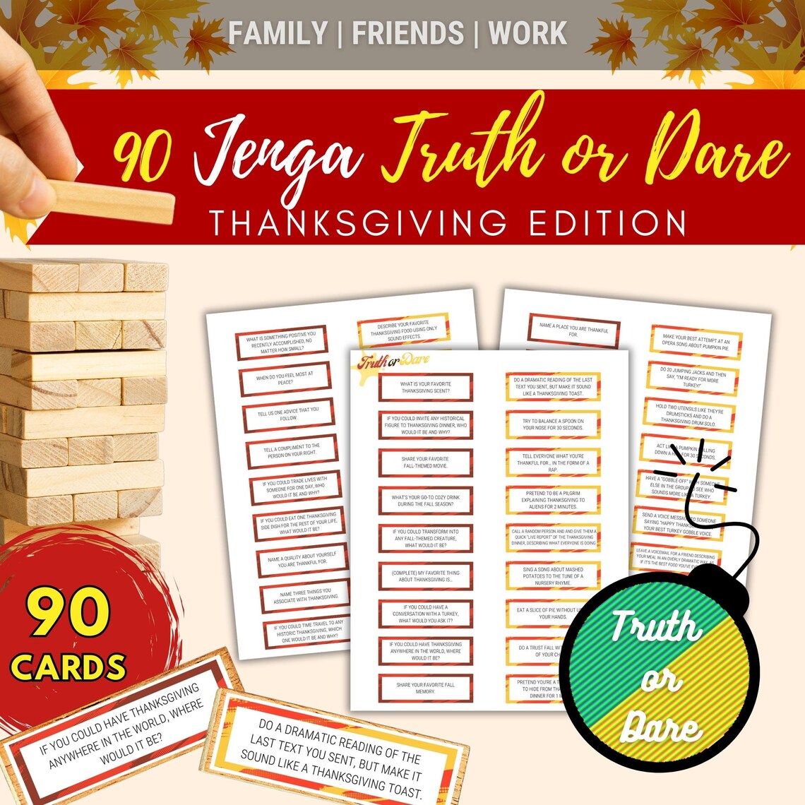 Jenga Truth or Dare Printable Cards for Family Friends Party Work ...