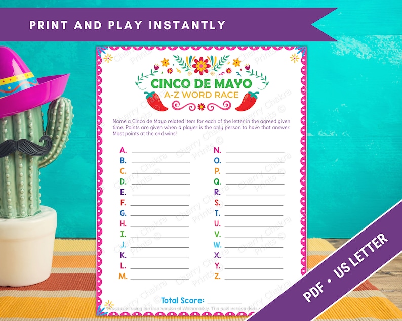 Cinco De Mayo A - Z Word Race Game | Cinco De Mayo Party Games for ...