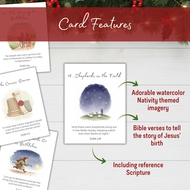 Watercolor Nativity Story Advent Calendar Cards for Kids & Family, 25 ...