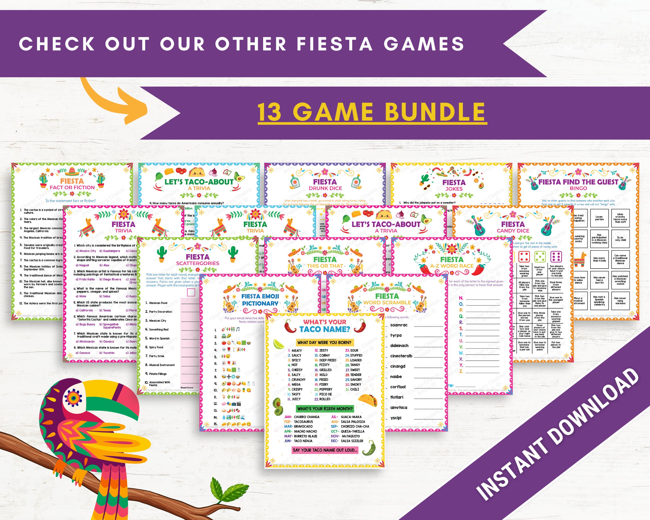 Fiesta Taco Trivia | Mexican Fiesta Printable Games | Tacos Fact or ...
