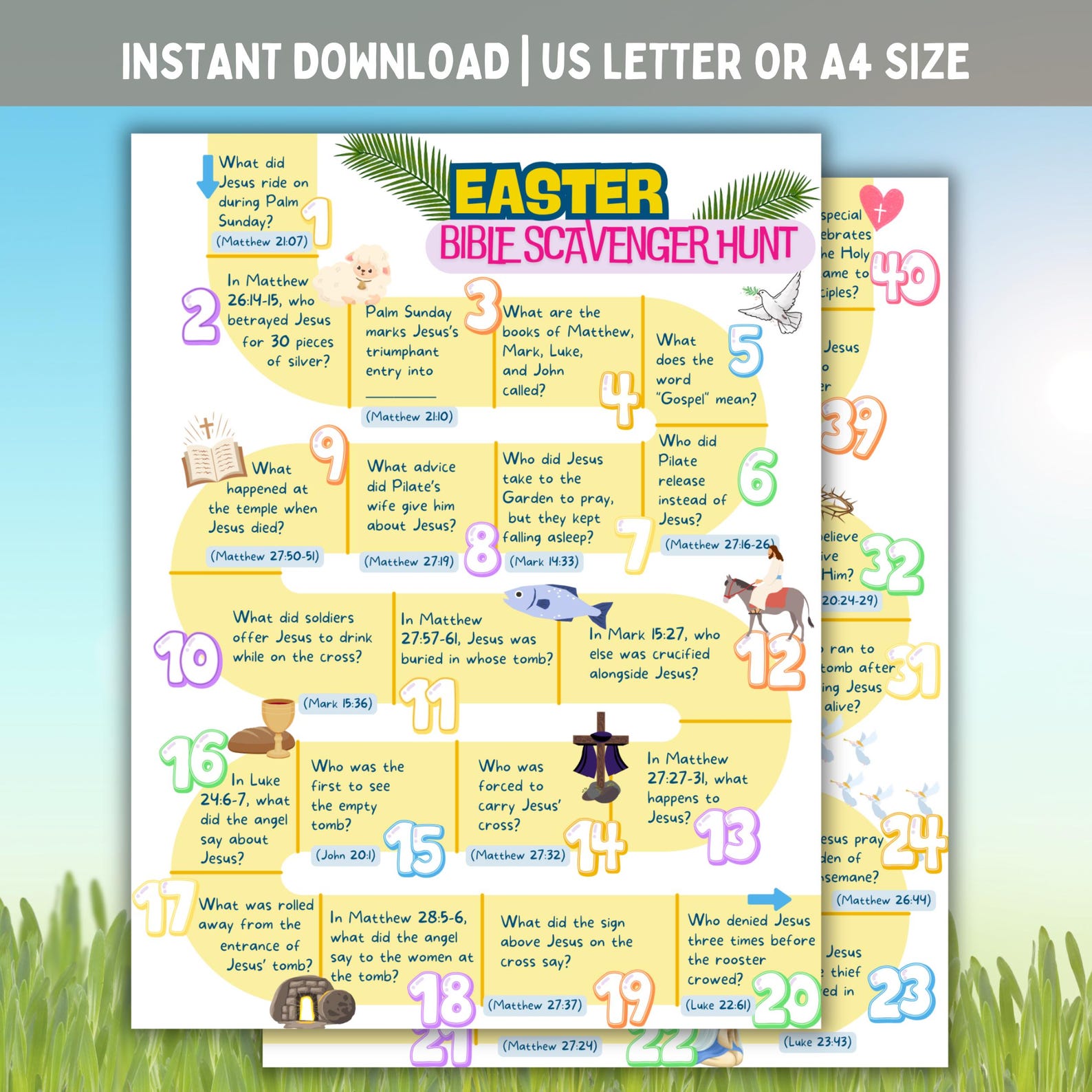 Easter Bible Scavenger Hunt | Fun Printable Easter Trivia Game for Kids ...