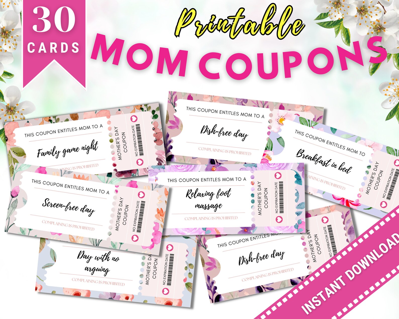 Printable Mother's Day Coupons | Gift for Mom From Kids, Mother's Day ...