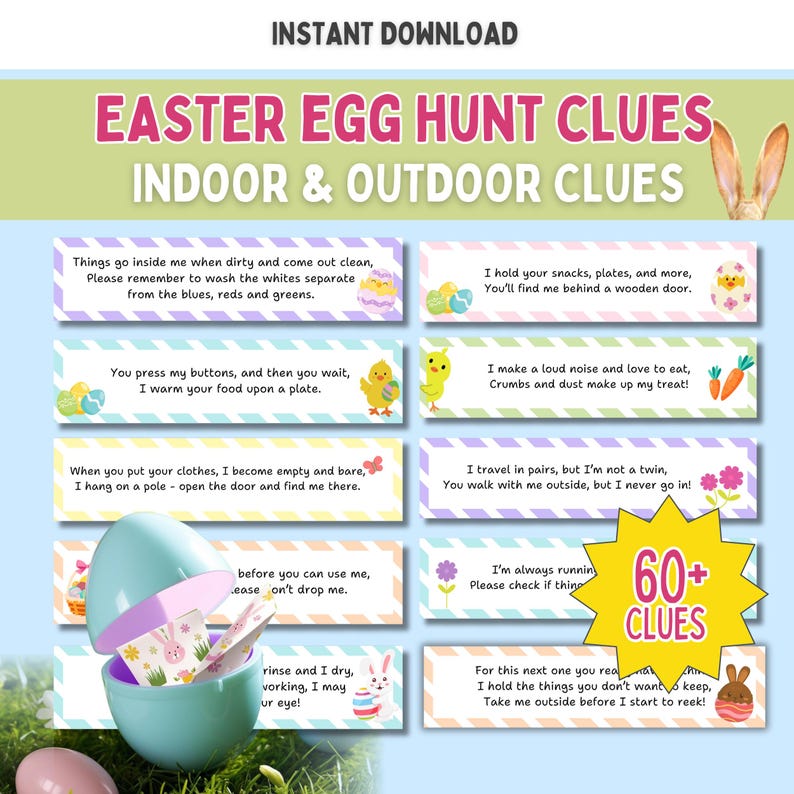 Fun Easter Egg Hunt Scavenger Hunt Clue Cards | Fun Indoor and Outdoor ...