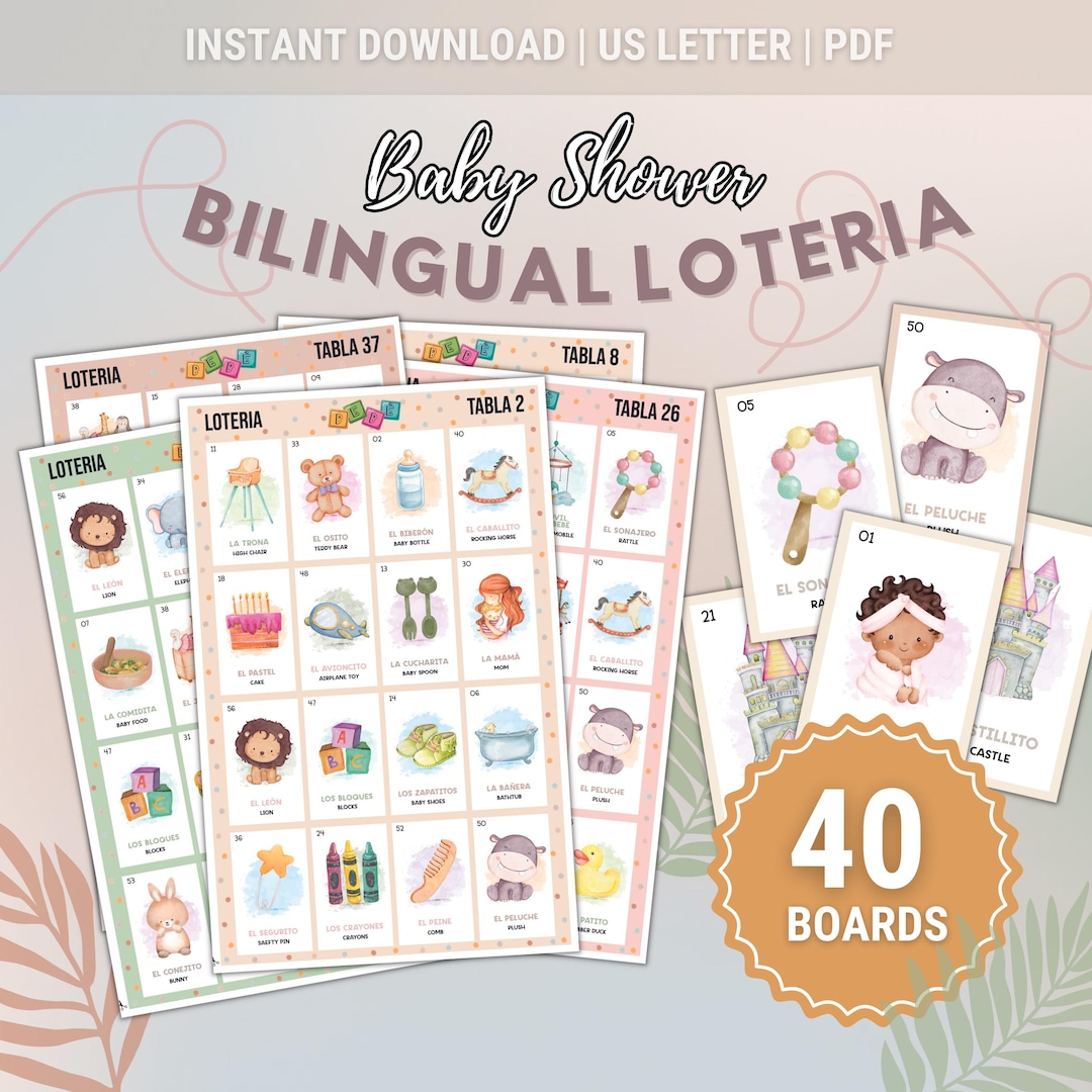 Baby Shower Bilingual Loteria: Multicolor Pastels, Mexican Baby Shower ...