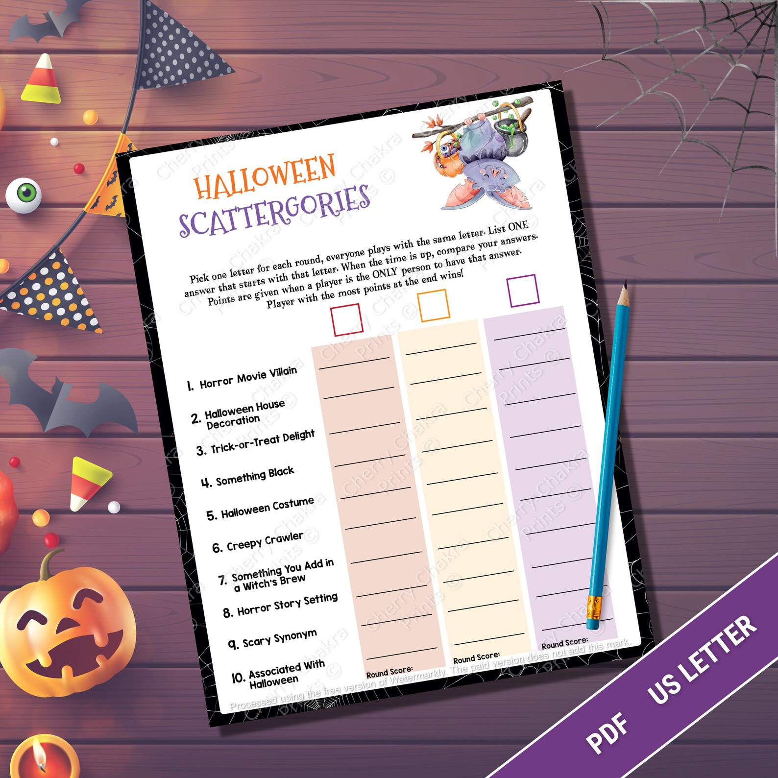 Halloween Scattergories Game, Printable Halloween Game, Halloween Word ...
