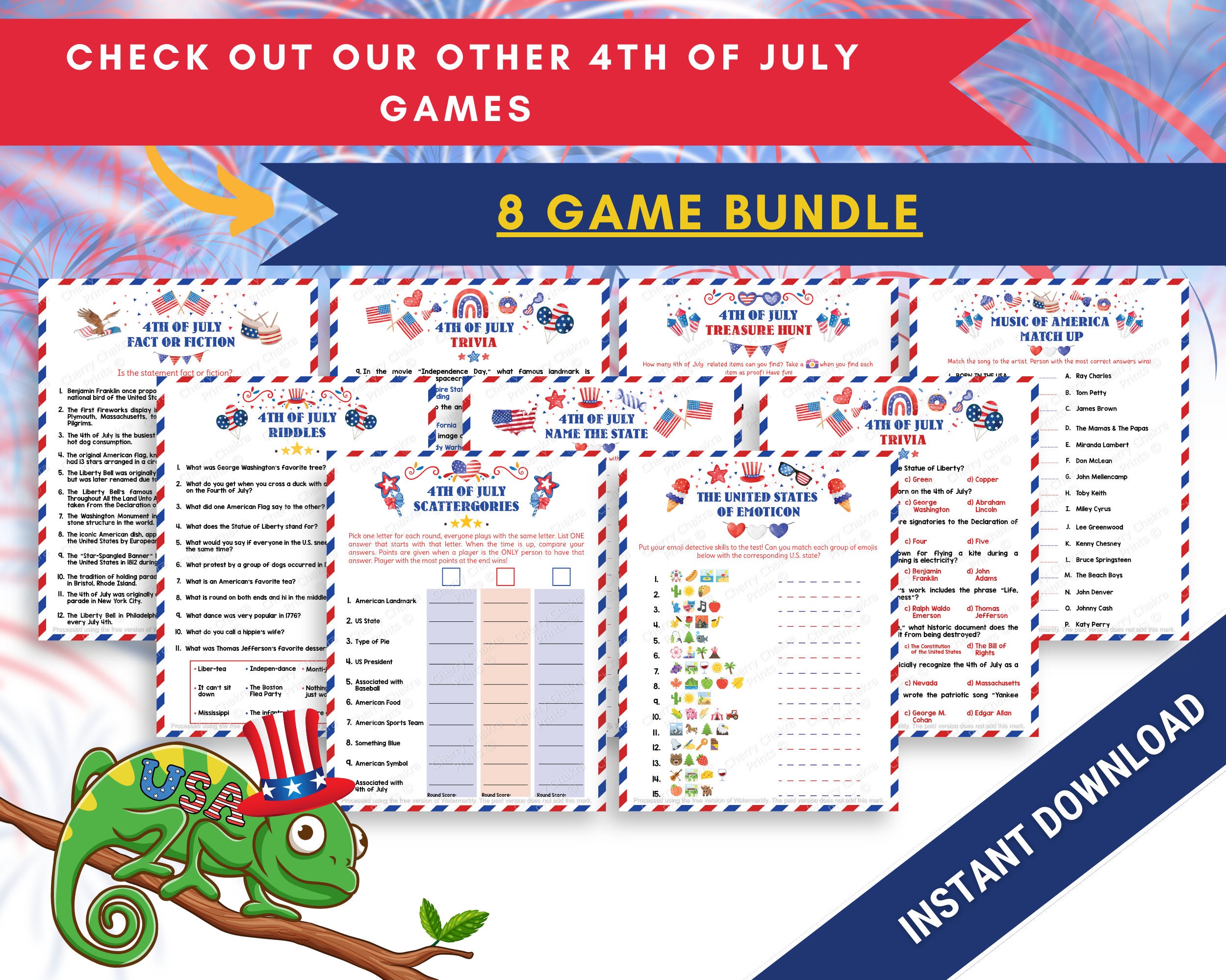 4th of July Patriotic Trivia Quiz Game Bundle, Printable Independence ...
