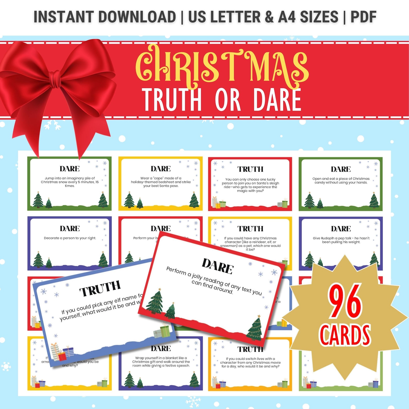 Christmas Truth or Dare Game, Printable Christmas Games, Fun Holiday ...