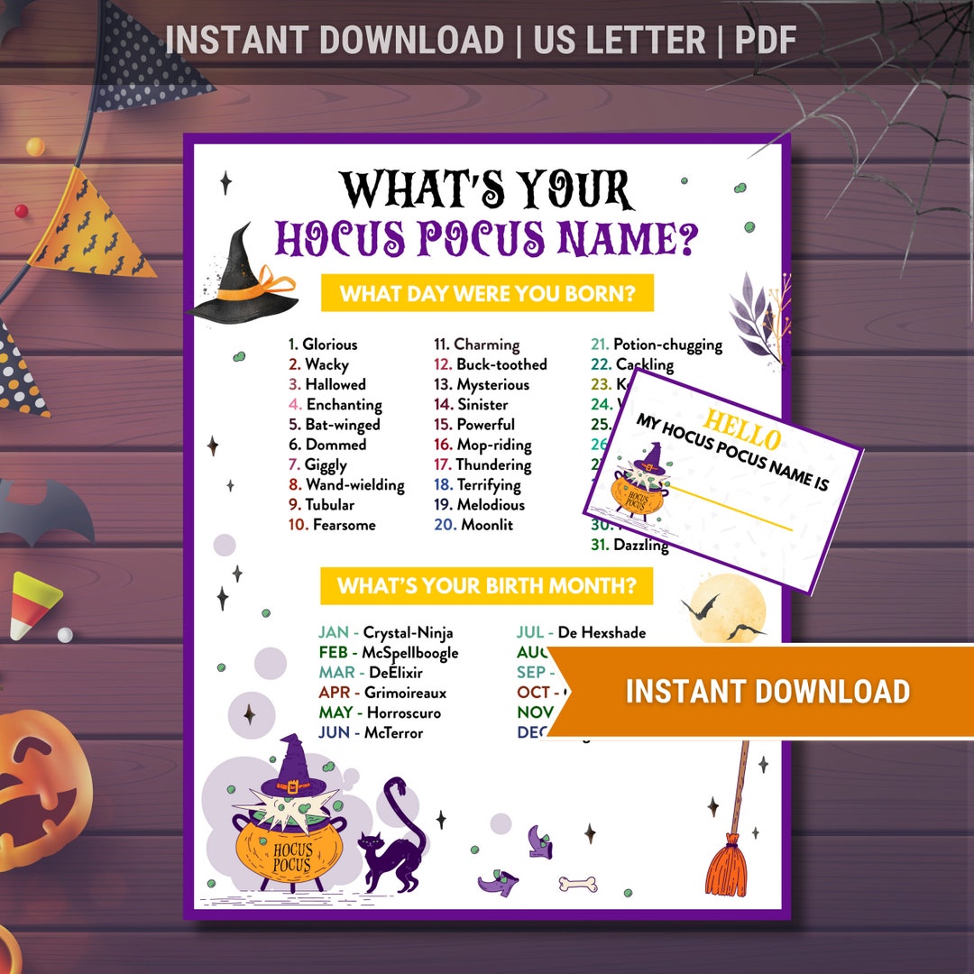 Hocus Pocus Game, What's Your Hocus Pocus Name Game WITH NAMETAGS ...