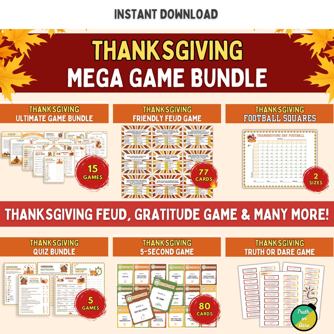 Paquete de juegos MEGA de Acción de Gracias: juegos imprimibles para ...