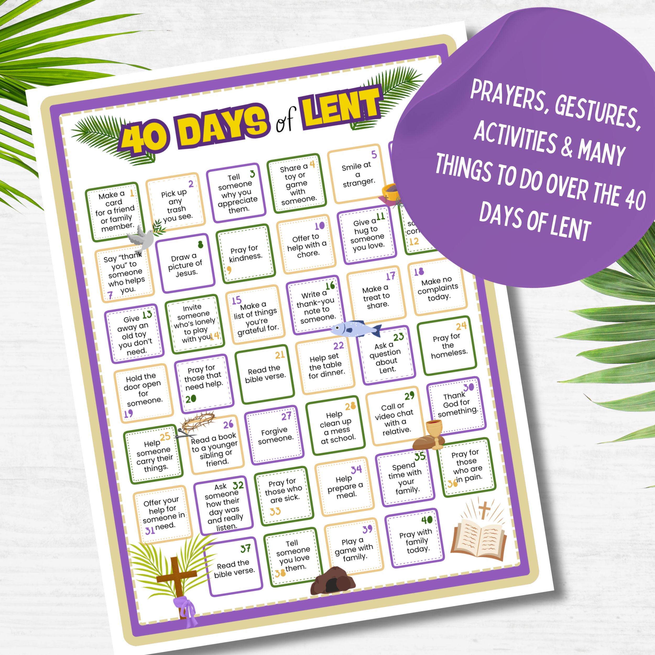 40 Days Lent Countdown Calendar, 40 Days of Prayer Lent, Kids Lenten ...