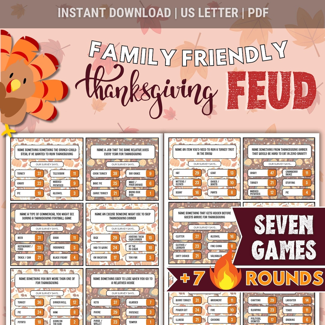 Fun Thanksgiving Family Friendly Feud Game, Thanksgiving Party Family ...