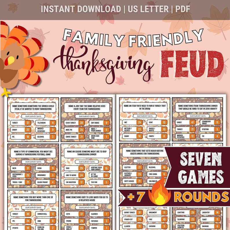 Fun Thanksgiving Family Friendly Feud Game, Thanksgiving Party Family ...