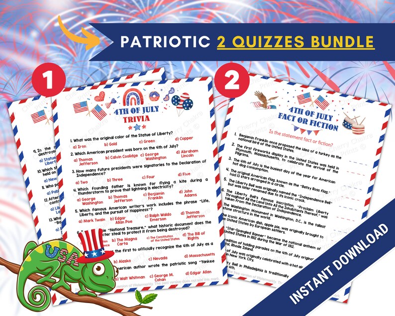 4th of July Patriotic Trivia Game, Printable Independence Day Fun Party ...