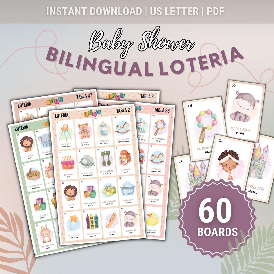Baby Shower Bilingual Loteria: Multicolor Pastels, Mexican Baby Shower ...